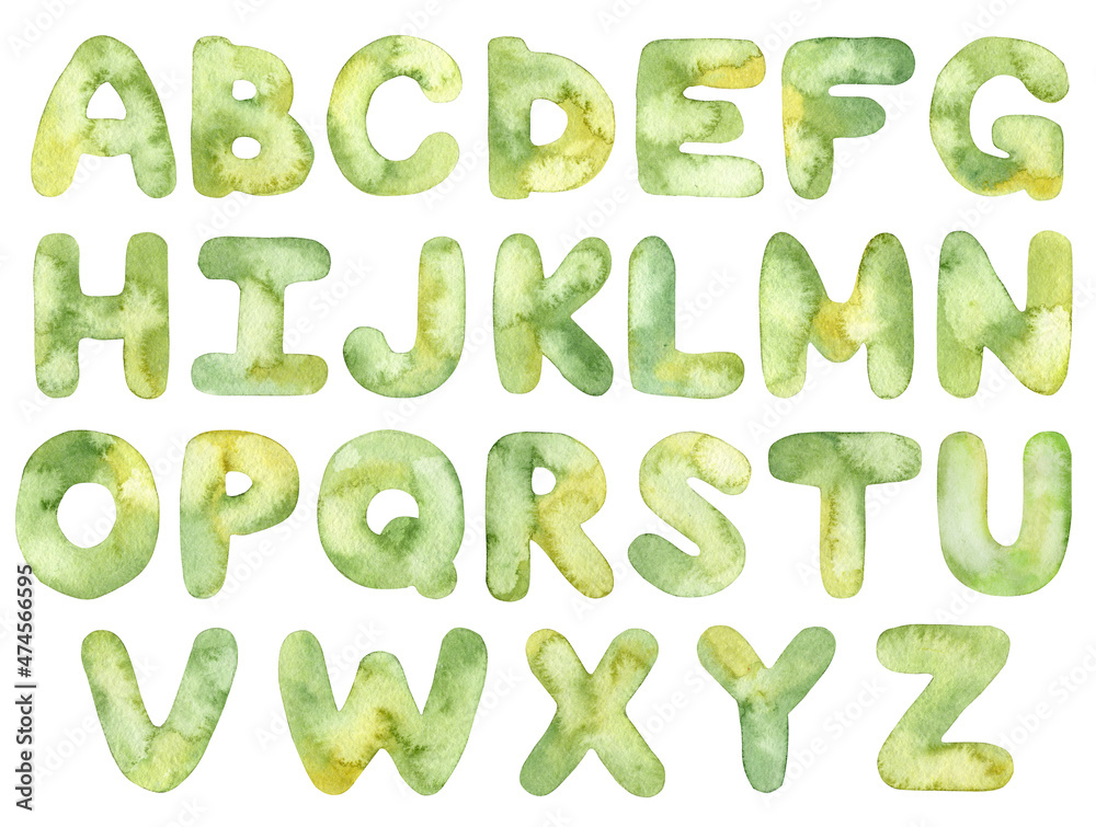 Watercolor english alphabet set isolated on white background Stock ...
