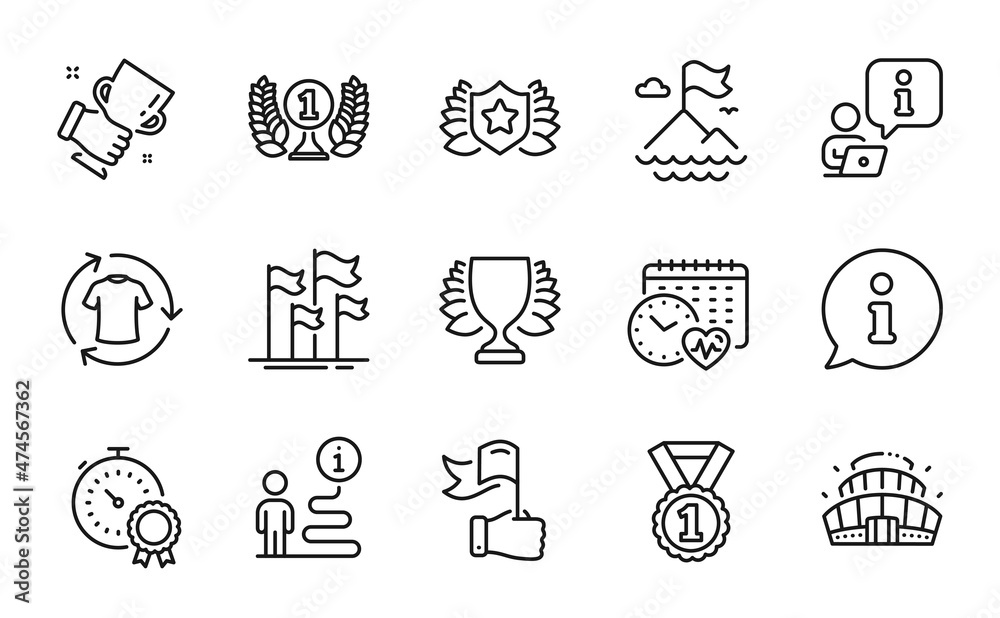Sports icons set. Included icon as Laureate, Flags, Best result signs ...