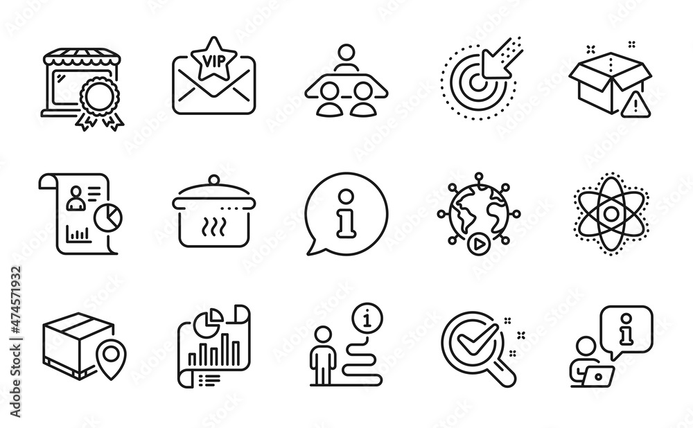 Business icons set. Included icon as Report document, Video conference ...