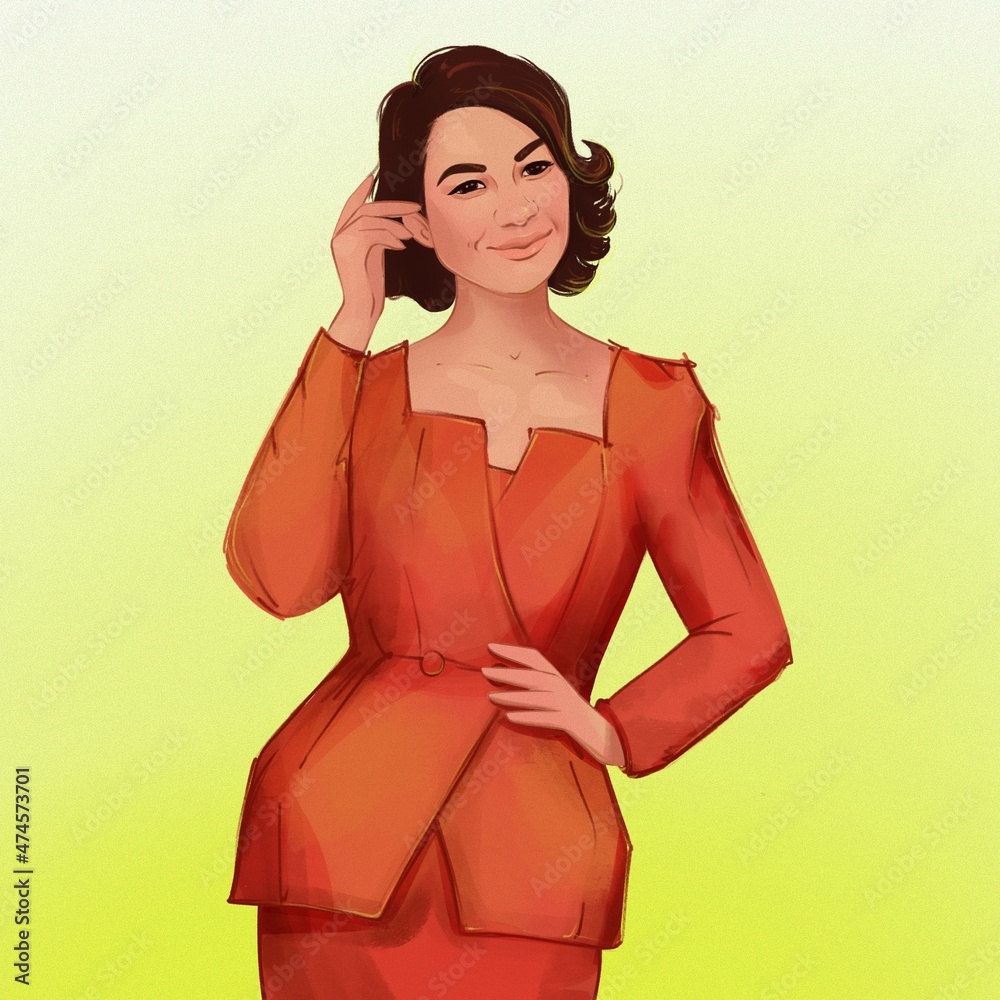 Beautiful lady cartoon style portrait, colofrul hand drawn illustration ...
