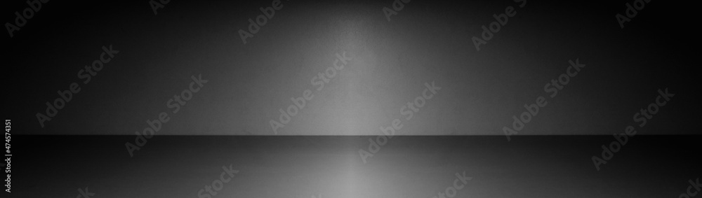 Gray abstract banner. Wall and floor background with illuminated image ...