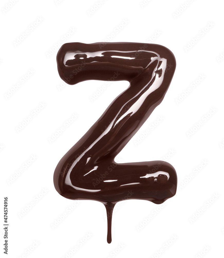Latin letter Z with drop is made of melted chocolate, isolated on white ...