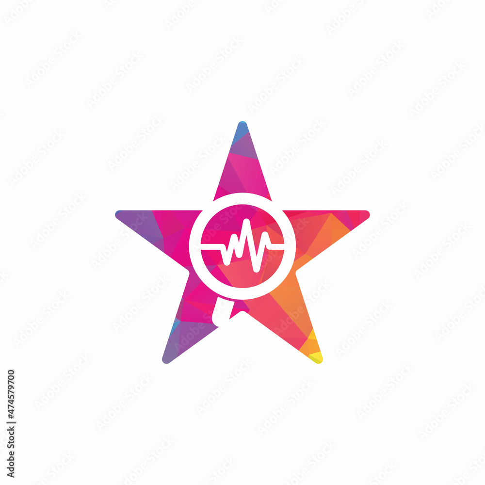 Find pulse star shape logo designs concept. Magnifier and heartbeat ...