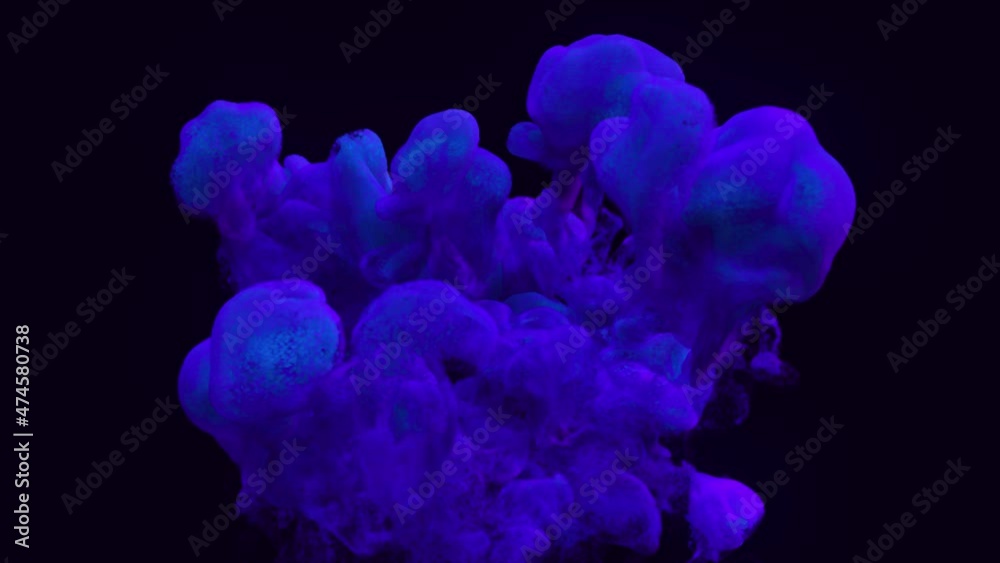 3d blue ink inject in water on black background with luma matte as ...