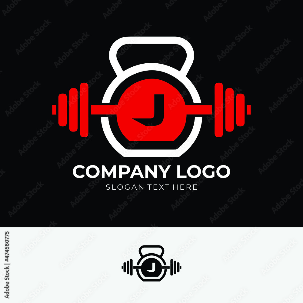 Letter J Logo With barbell and kettlebell | Fitness Gym Logo | Vector ...