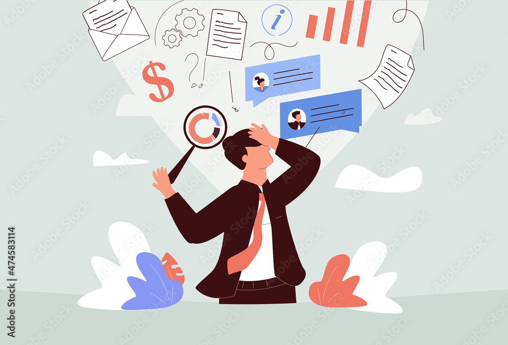 Information overload or job burnout with stress tiny person concept ...