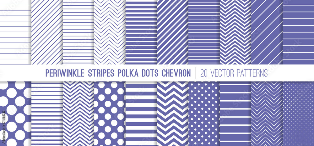 Periwinkle Stripes, Polka Dots and Chevron Vector Patterns. 2022 Color ...