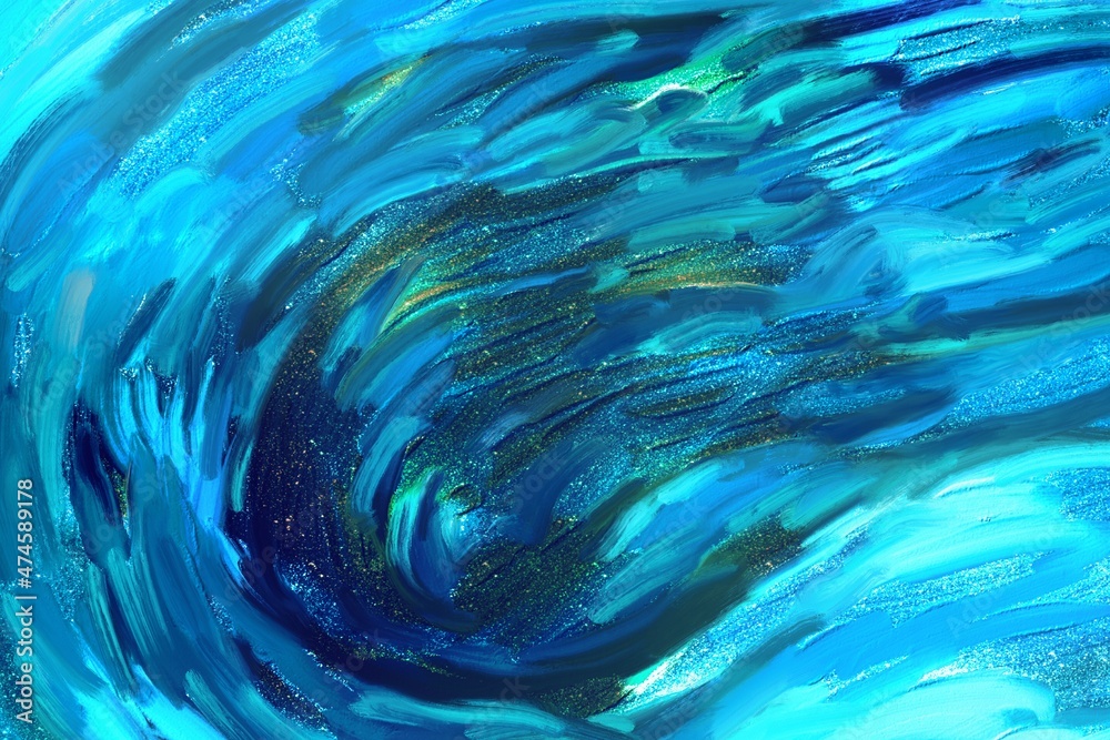 abstract winter blue background with impasto paint strokes and glitter ...