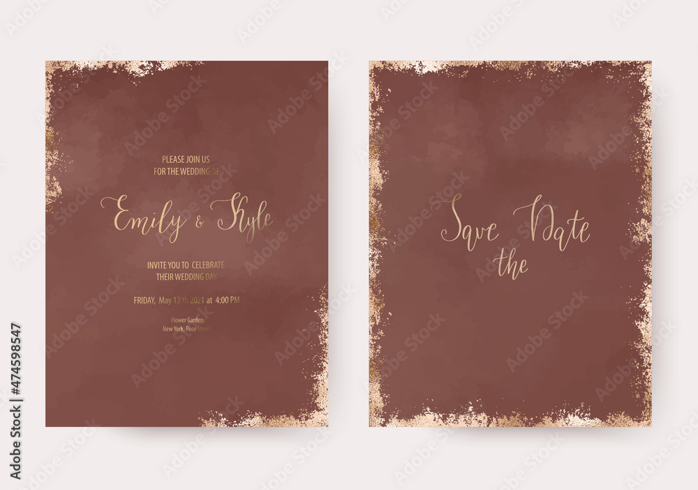 Luxury burgundy invitation design cards with gold border. Stock Vector ...