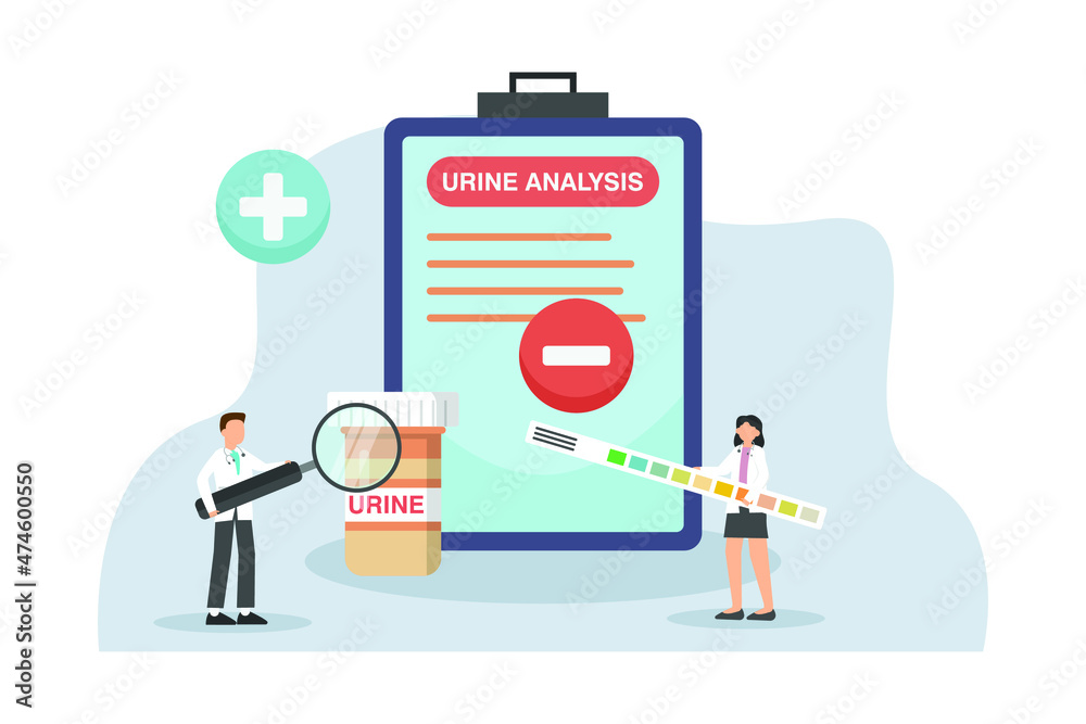 Urinalysis vector concept. Two doctors examining urine sample for ...