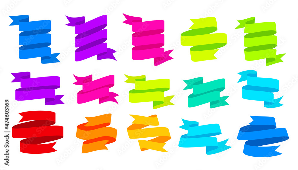 Ribbon holiday banner news colorful icon flat set. Bright signboard ...