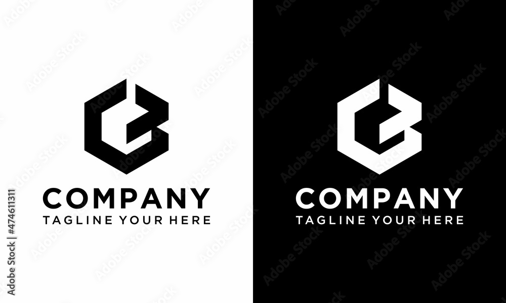 Abstract letter cb geometric hexagonal design logo vector template. on ...