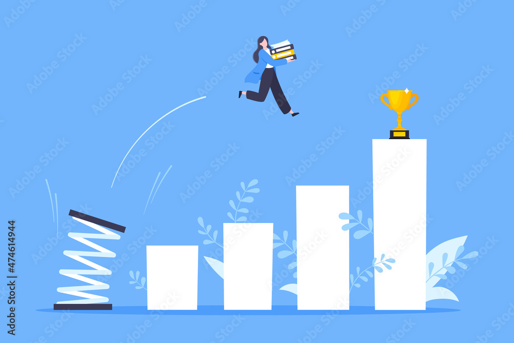 Springboard businesswoman high jump flat style design vector ...