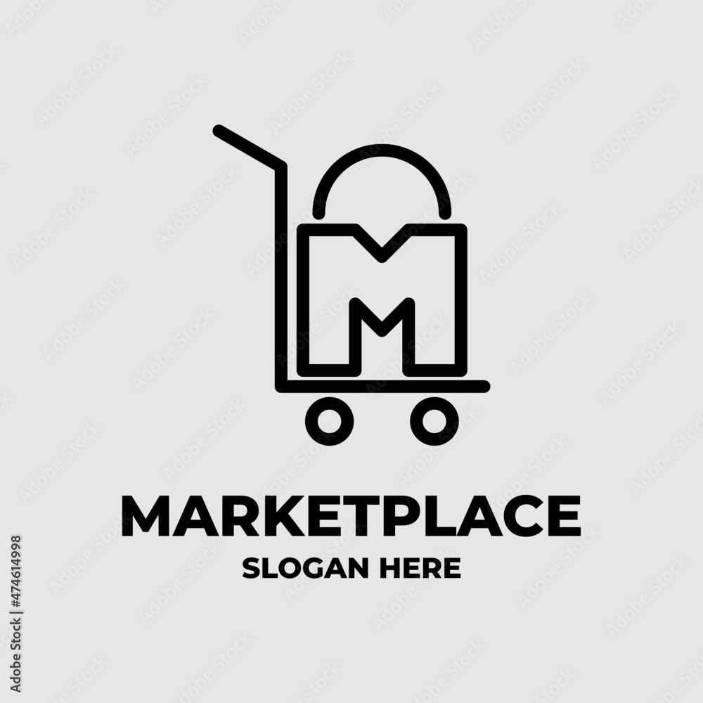 Trolley logo M concept. trolley logo. shopping logo. shopping cart logo ...