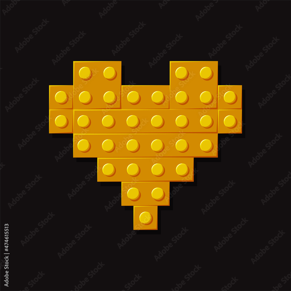 Golden heart. Block plastic toys. Constructor. Symbol of love. Vector ...