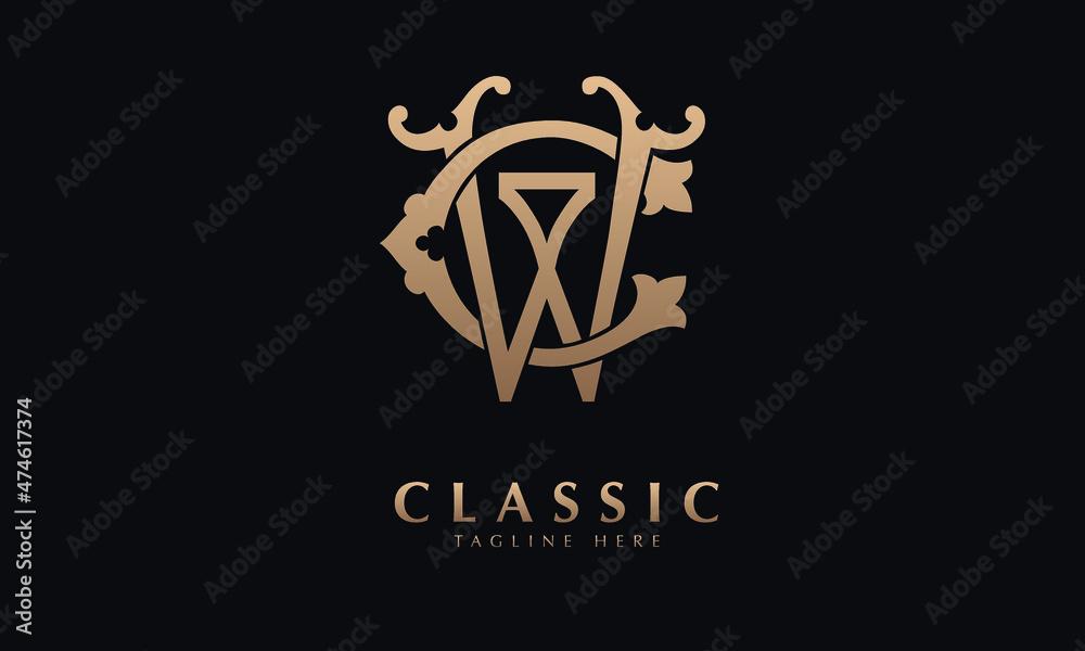 Alphabet CW or WC illustration monogram vector logo template in classic ...
