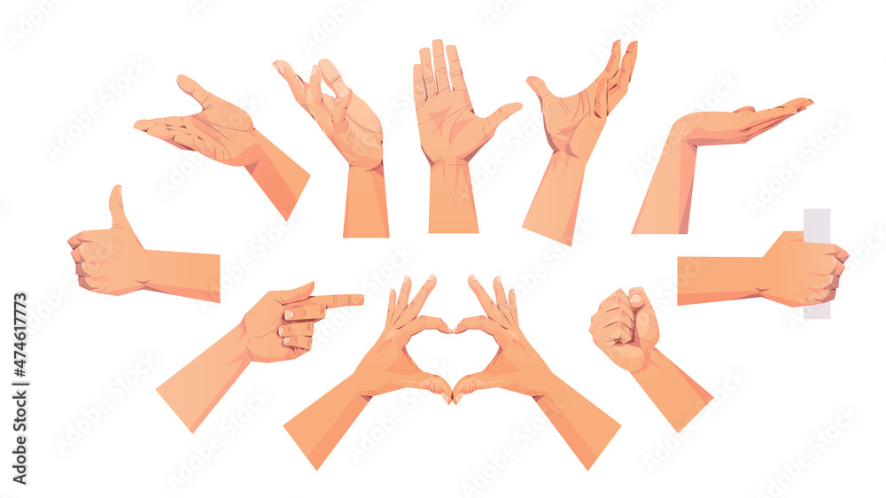 set human hands showing different gestures communication language ...
