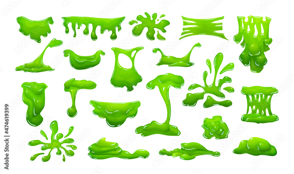 Realistic green slime in shape of dripping blob splashes smudges Stock ...