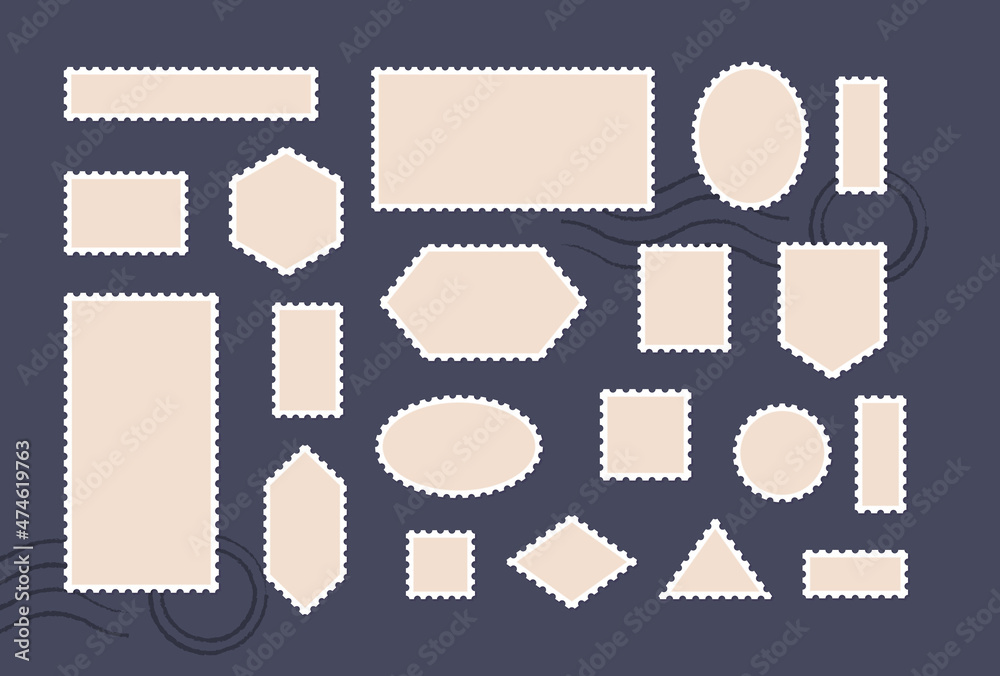 Postal mark different shape set. Postage stamps blank frames ragged ...