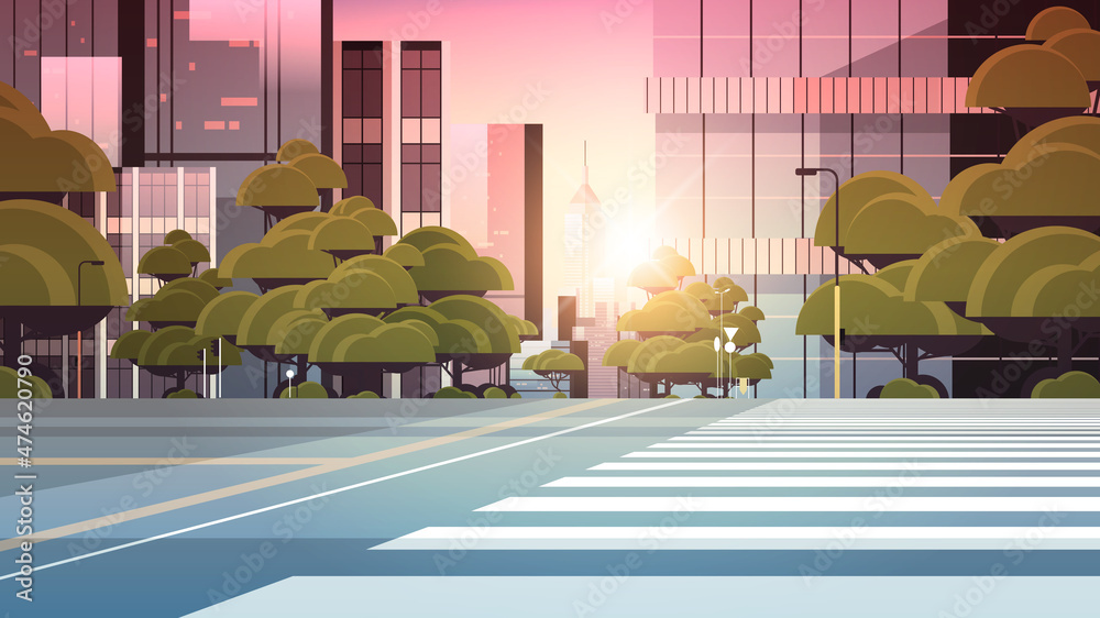 road empty street with crosswalk city buildings skyline modern ...