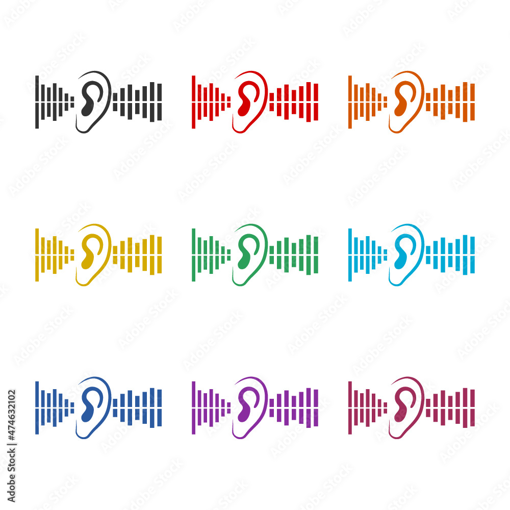 Human ear anatomy and auditory icon isolated on white background, color ...