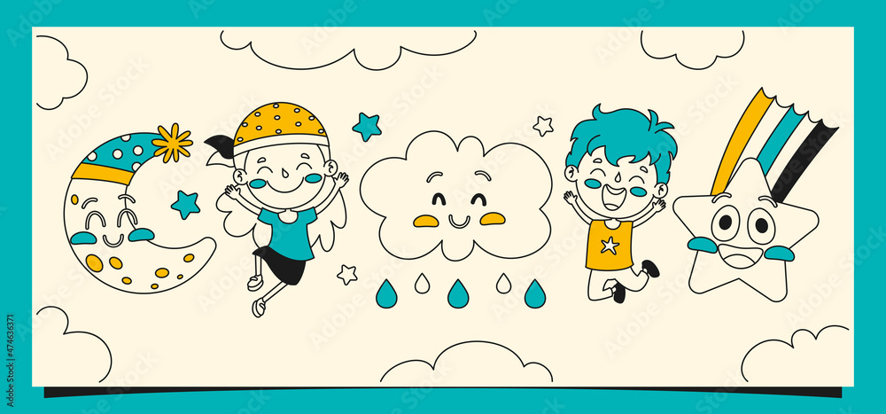 Hand Drawn Cartoon Line Art Stock Vector | Adobe Stock