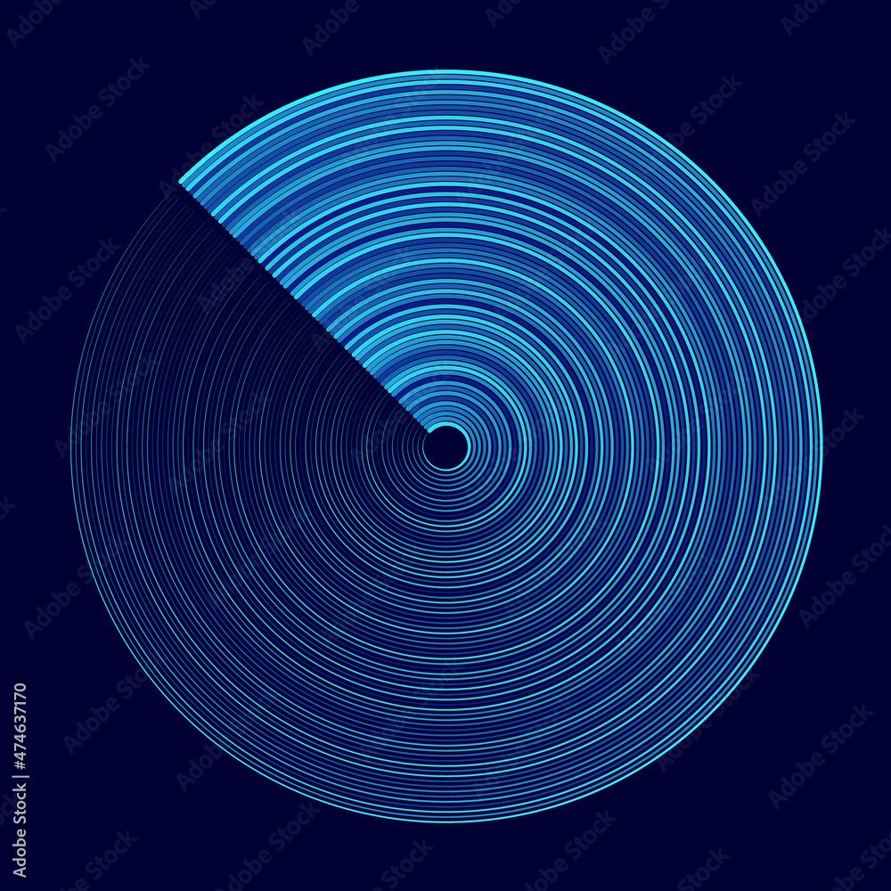 Abstract rotated blue lines in circle form as background. Design ...