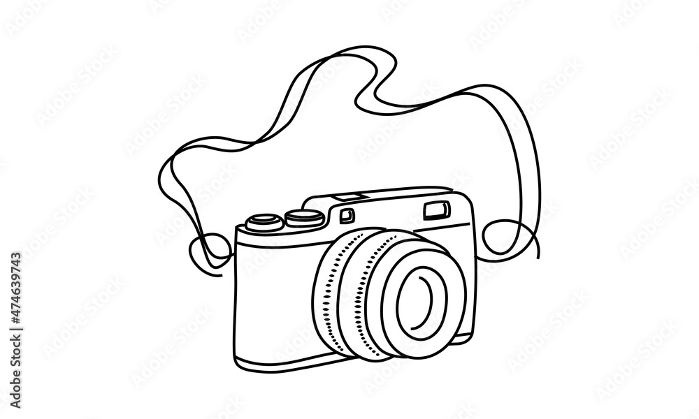 line drawing Photo camera linear style. Black image isolated on white ...