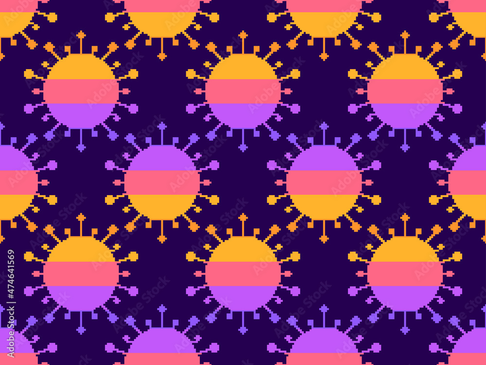 Virus seamless pattern pixel art. Coronavirus cells in the style of 8 ...