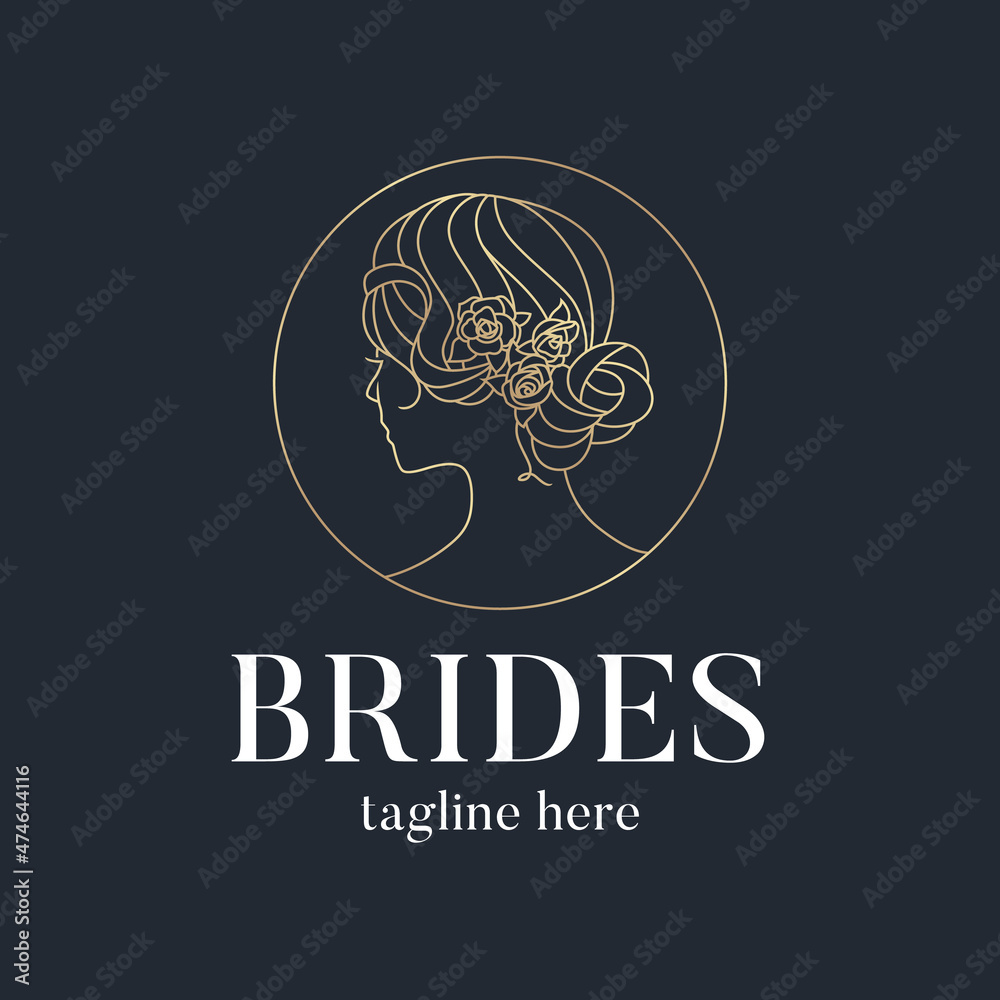 Beauty bride logo with flowers lineart templates Stock Vector | Adobe Stock
