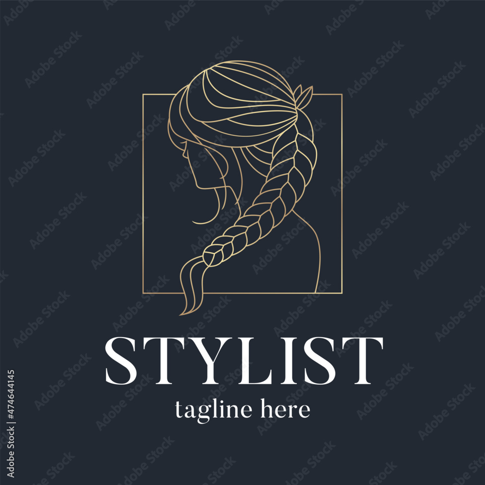 Beauty braided hair stylist salon women logo lineart templates Stock ...
