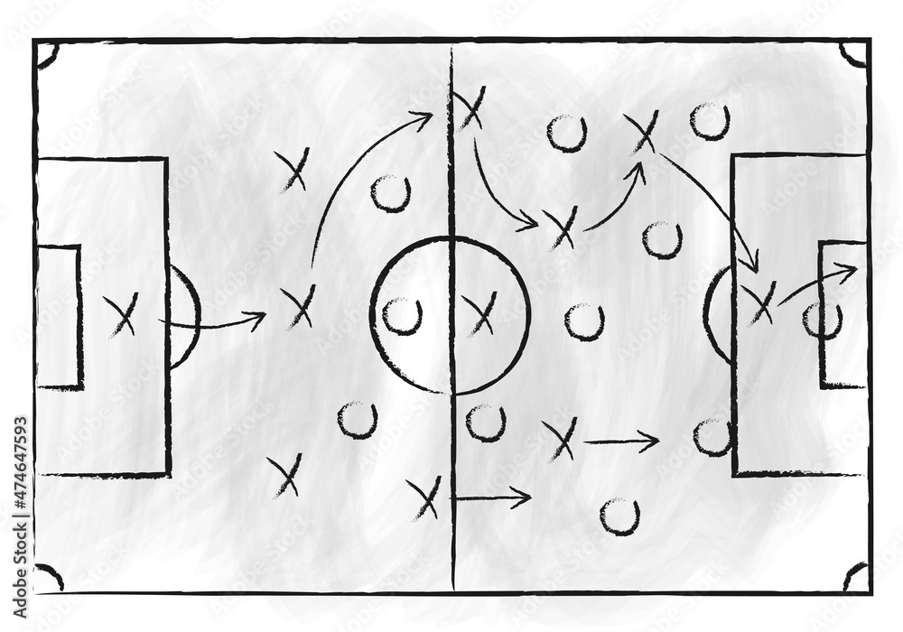 Soccer field with game strategy. Football tactic plan sketch. Coach ...