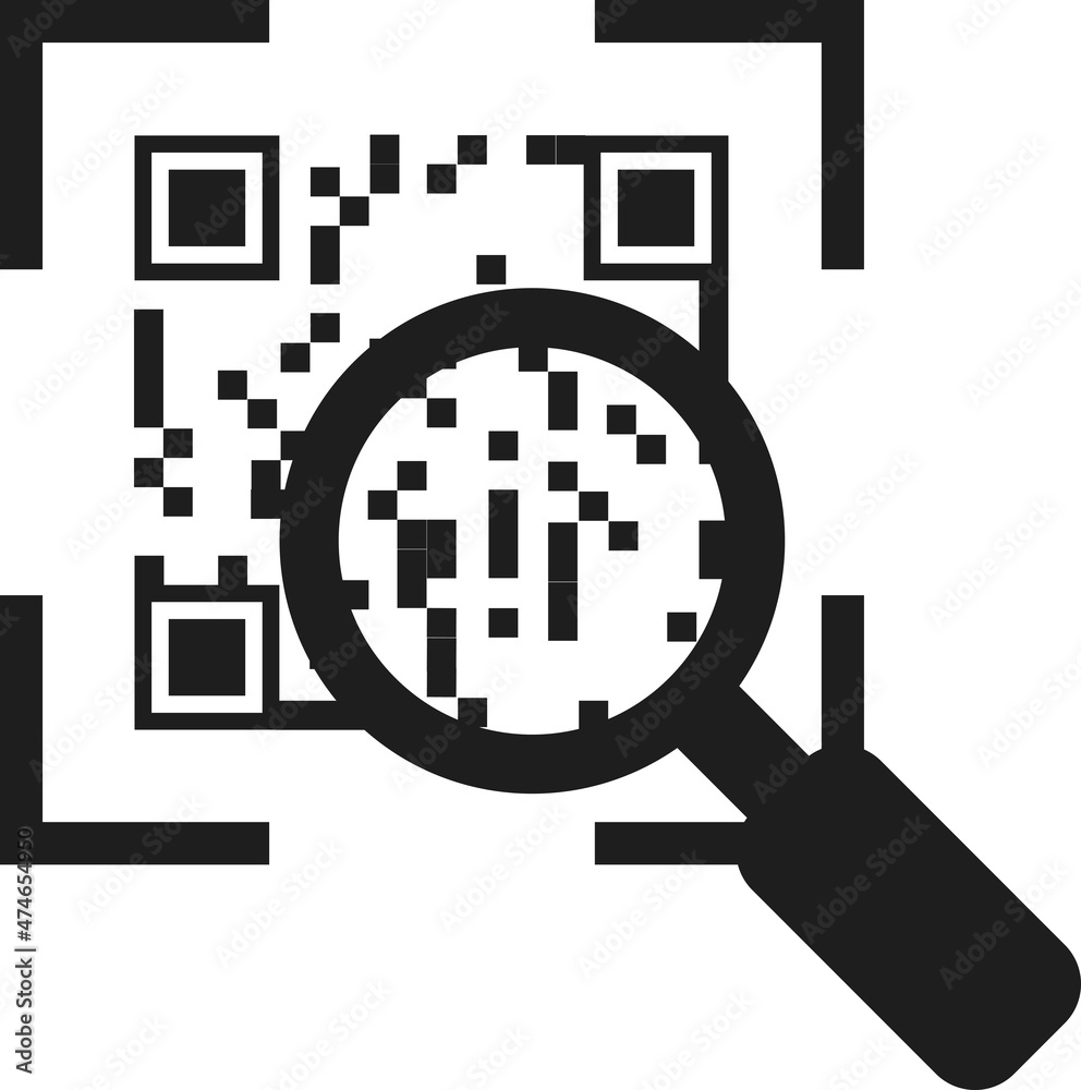 Zoom in on the QR code with a magnifying glass. Stock Vector | Adobe Stock