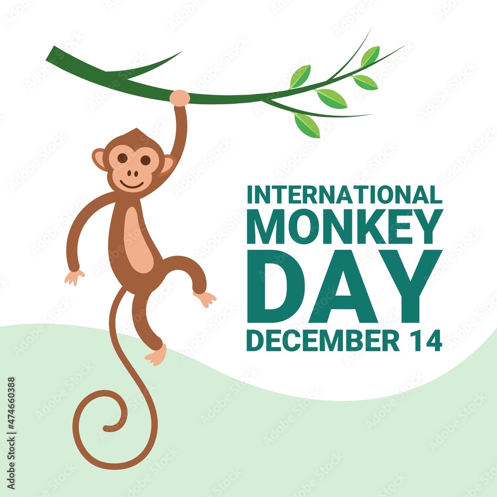 Vector illustration, a cute monkey hanging, as a banner or poster ...