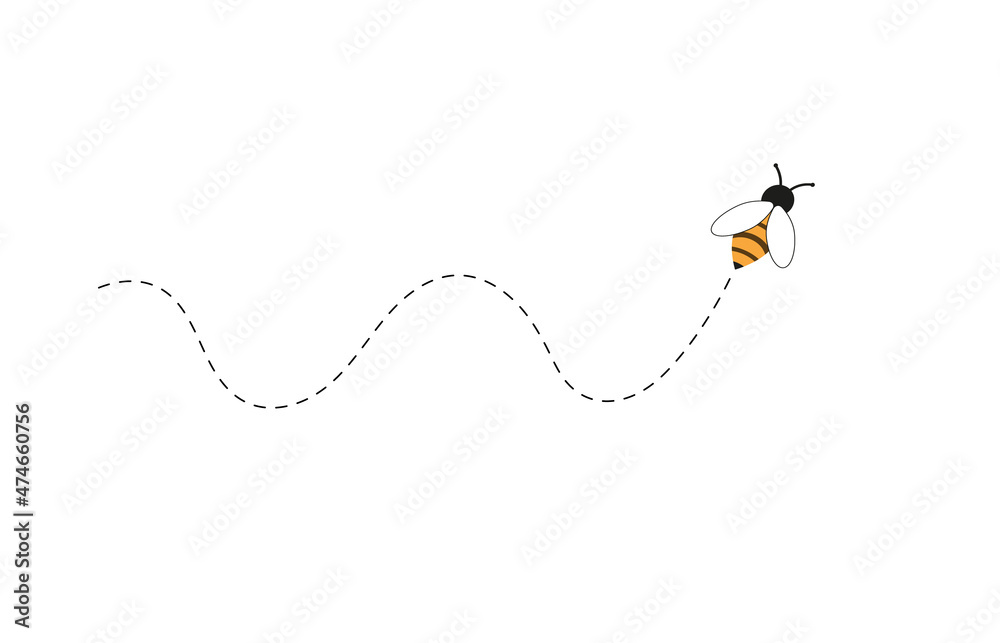 Flight of a bee or a wasp. Insect trajectory flight path with dotted ...