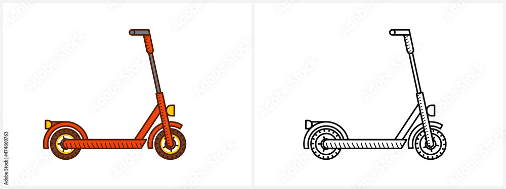 Scooter coloring page for kids. Kick scooter Stock Vector | Adobe Stock