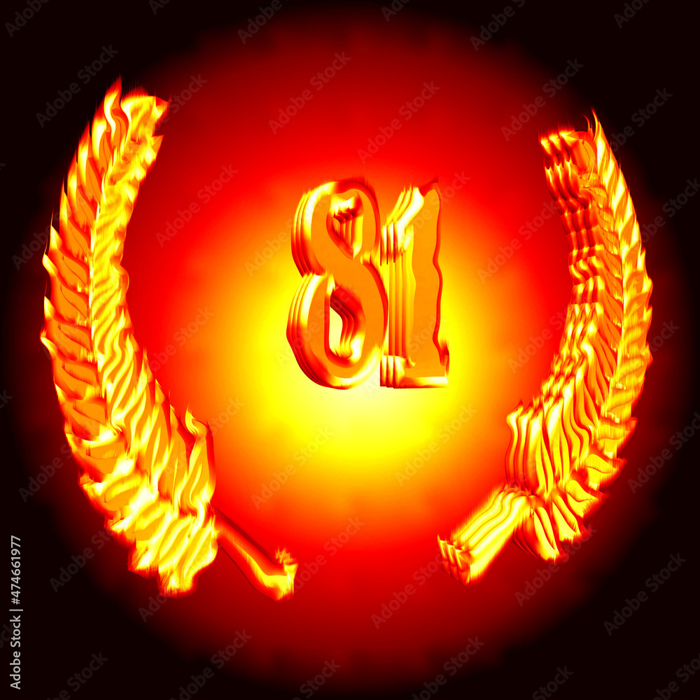 Zahl 81 mit Lorbeerkranz, Ehrenkranz, Siegerkranz als 3D-Illustration ...