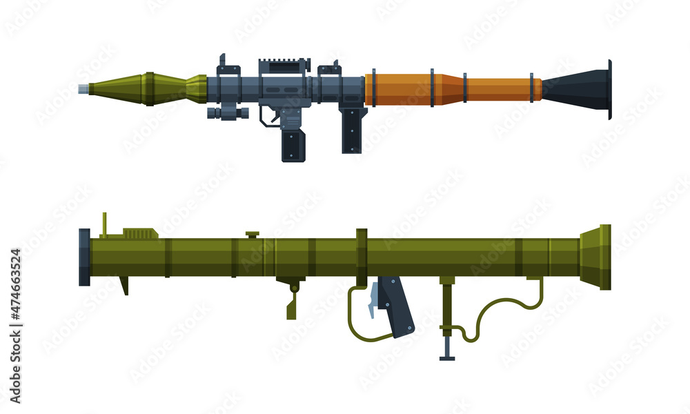 Bazooka as Portable Anti-tank Rocket Launcher Weapon Vector Set Stock ...
