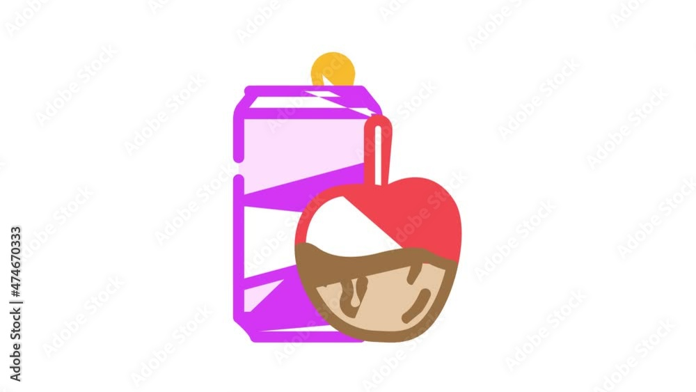 caramel fruits snack and drink animated color icon caramel fruits snack ...