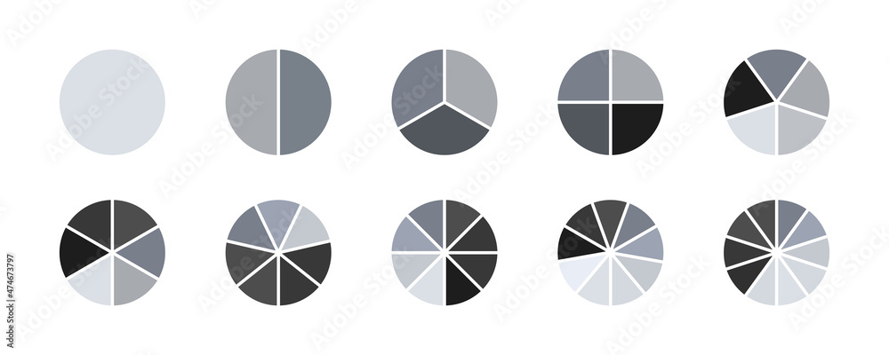 Segmented circles set. Wheel round diagram part set. Circle section ...
