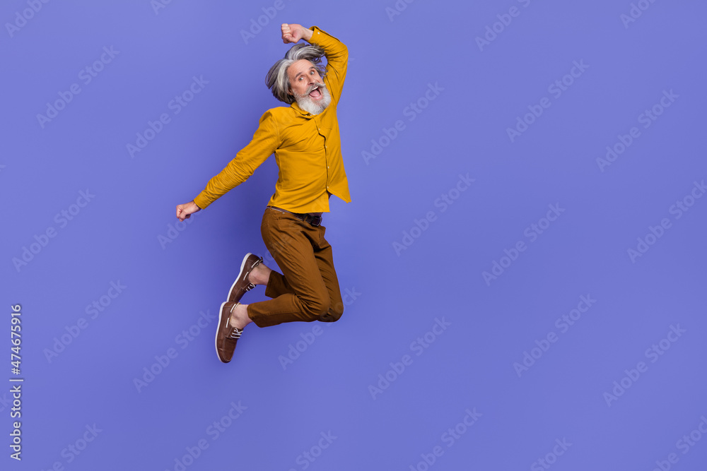 Full length body size view of attractive cheery trendy gray-haired man ...