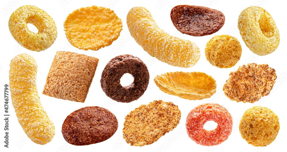 Cereal breakfast set isolated on white background Stock Photo | Adobe Stock