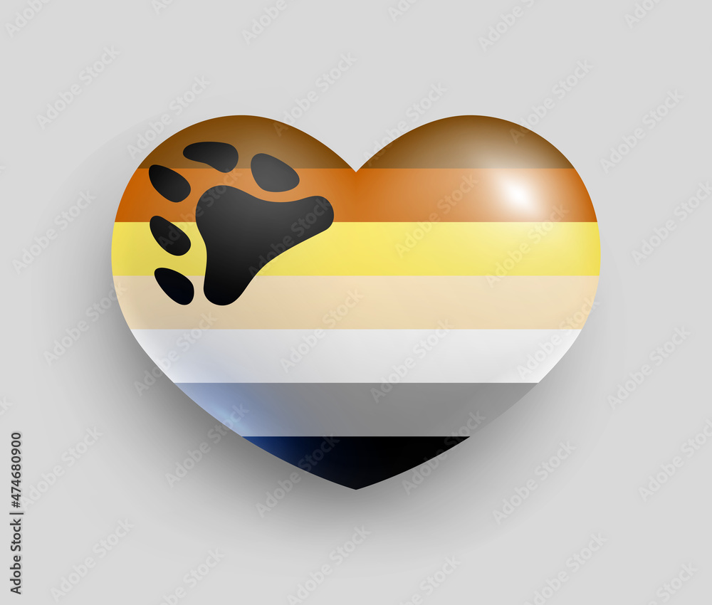 Bear brotherhood flag of heart shape glossy badge. Official flagl of Lgbt community, symbol of ...