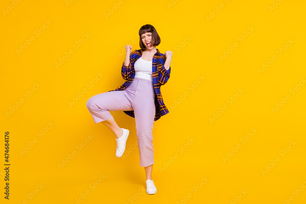 Full length body size view of attractive lucky cheerful girl dancing ...