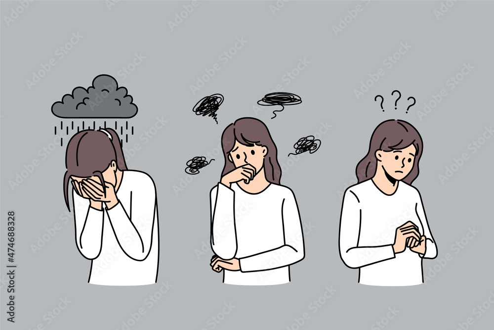 Depression negative thoughts frustration concept. Young girl crying ...