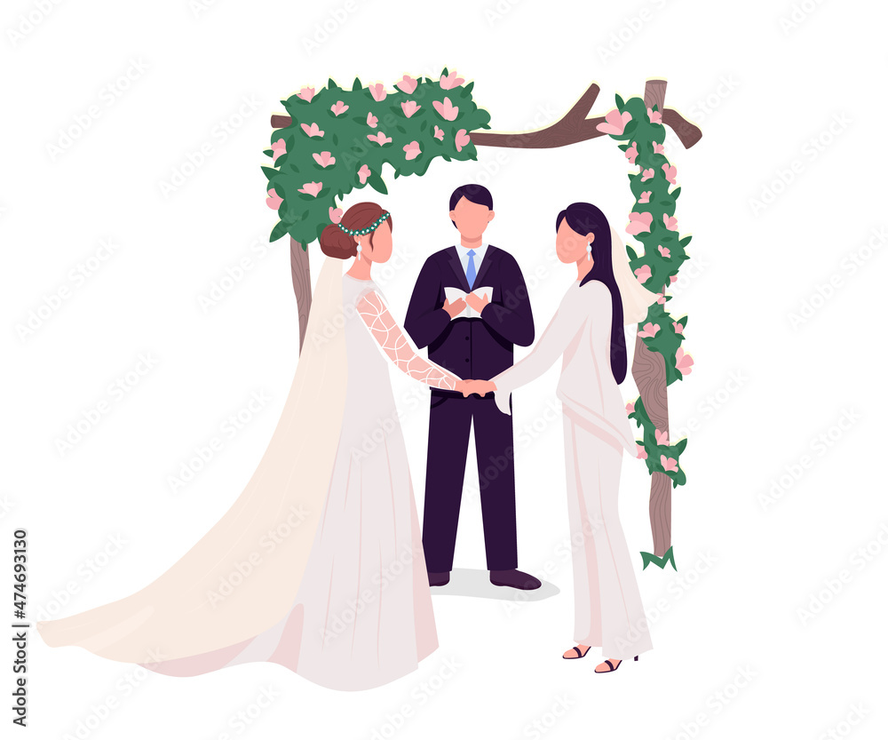 Brides at wedding semi flat color vector characters. Standing figures ...
