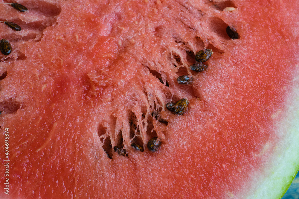 Delicious pulp of ripe watermelon close-up. Sliced watermelon, juicy ...