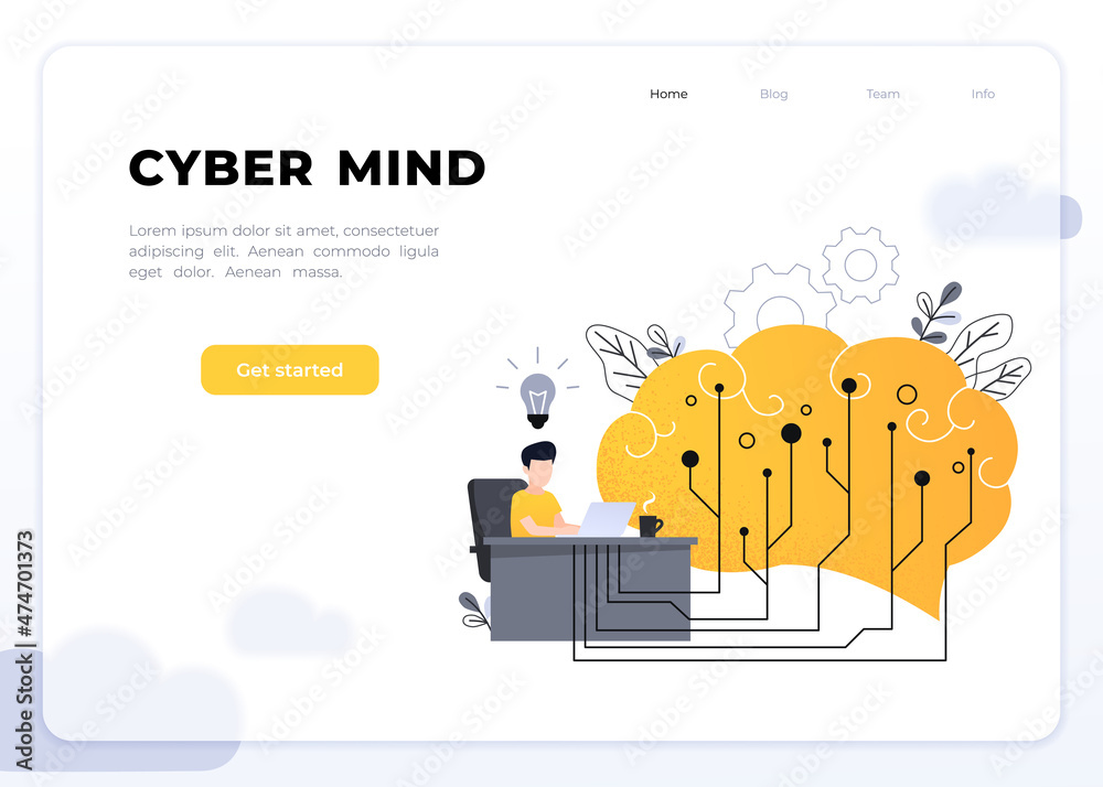 Brain with digital circuit and programmer with laptop. Machine learning ...