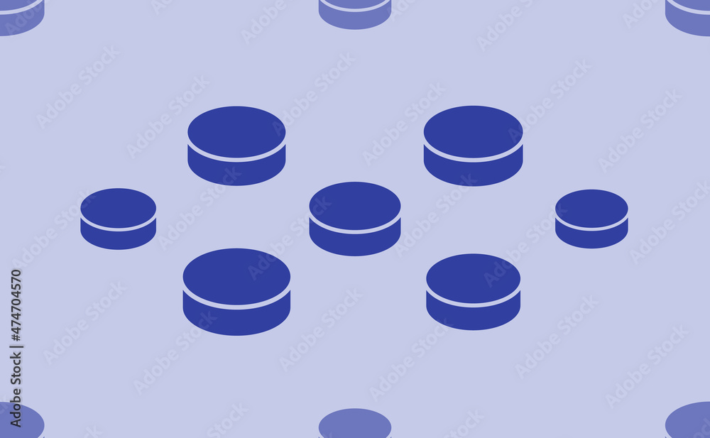 Seamless pattern of large isolated blue hockey pucks. The pattern is ...