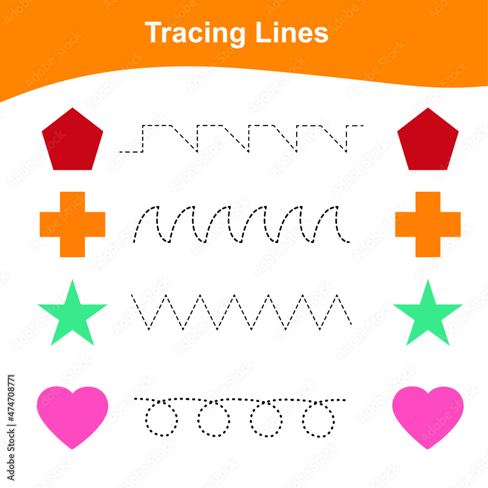 Tracing Lines Game geometric shapes Edition. Educational worksheet ...